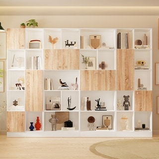 White and Wood Grain Modular Office Cabinet Combo Bookshelves Display ...