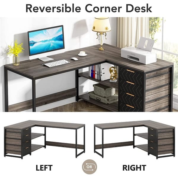 Reversible L-Shaped Office Desk Computer Desk Sturdy Writing Table ...