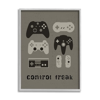 Stupell Control Freak Distressed Pattern Black Grey Controllers Framed ...