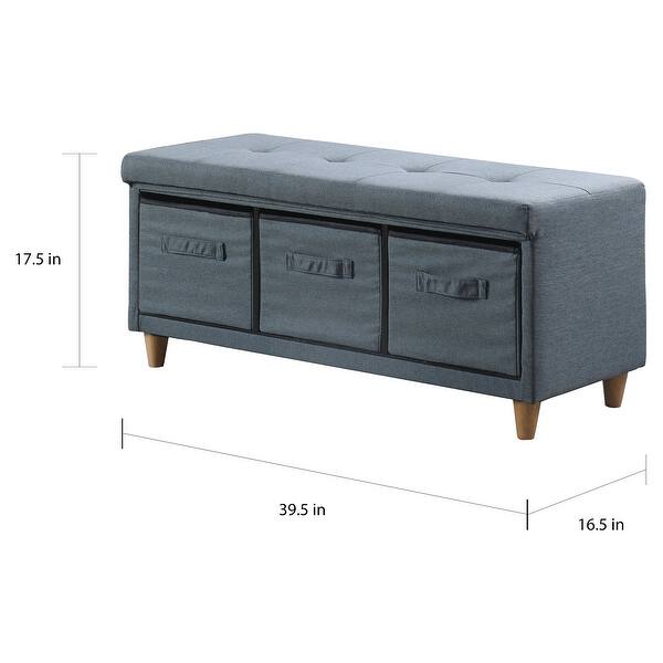 Magnolia Blue Grey Tufted Bench with Storage Basket Drawer - Bed Bath ...