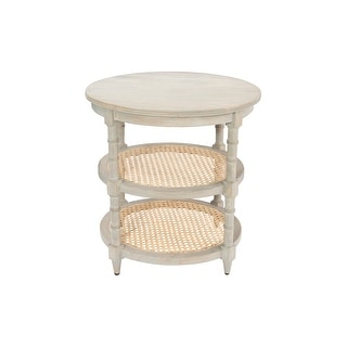 Round Mango Wood Table with 2 Cane Shelves - Overstock - 31638210