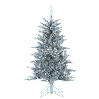 4 Foot Silver Tuscany Tinsel Tree with 150 Clear Lights - Bed Bath ...