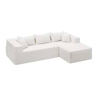 Modular L-Shaped Faux Lamb Wool Couch, Minimalist Sleeper Sofa with ...