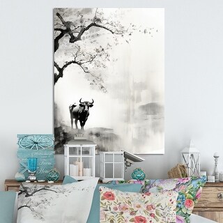 Designart "Asian Art Cow Sumi XV" Asian Metal Wall Art Prints - Bed ...