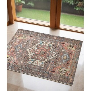 HomeRoots 2' X 3' Taupe Red And Brown Floral Area Rug - 2' x 3' - Bed ...