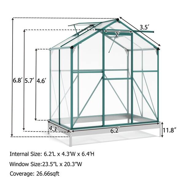 6.2ft x 4.3ft Greenhouse Window Aluminum Greenhouse Sliding Door Green ...