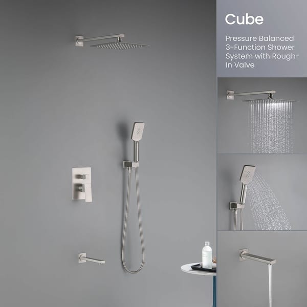 Cube Pressure Balanced 3-Function Shower System with Rough-In Valve ...