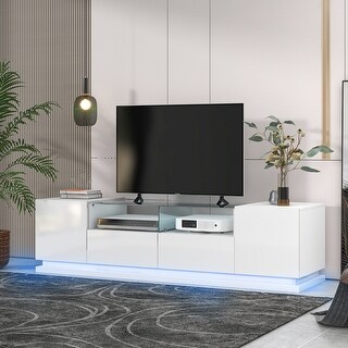 LED Color Changing Lights Modern TV Stand with Tempered Glass - Bed ...