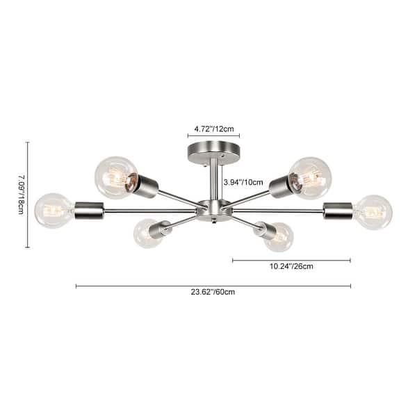 6-Light Modern Industrial Dimmable Sputnik Linear Cluster Semi-Flush ...