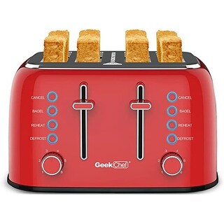 Toaster 4 Slice Retro Red Extra Wide Slot Independent Temperature ...