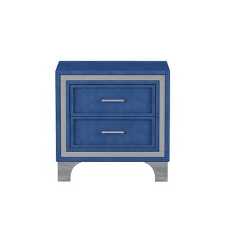 2-Drawer Nightstand Velvet Bedside Table Blue Side Table w/ Metal Legs ...