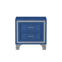 2-Drawer Nightstand Velvet Bedside Table Blue Side Table w/ Metal Legs ...