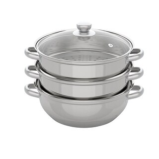 3-Tier Stainless Steel Steamer Hot Pot with Glass Lid - Bed Bath ...