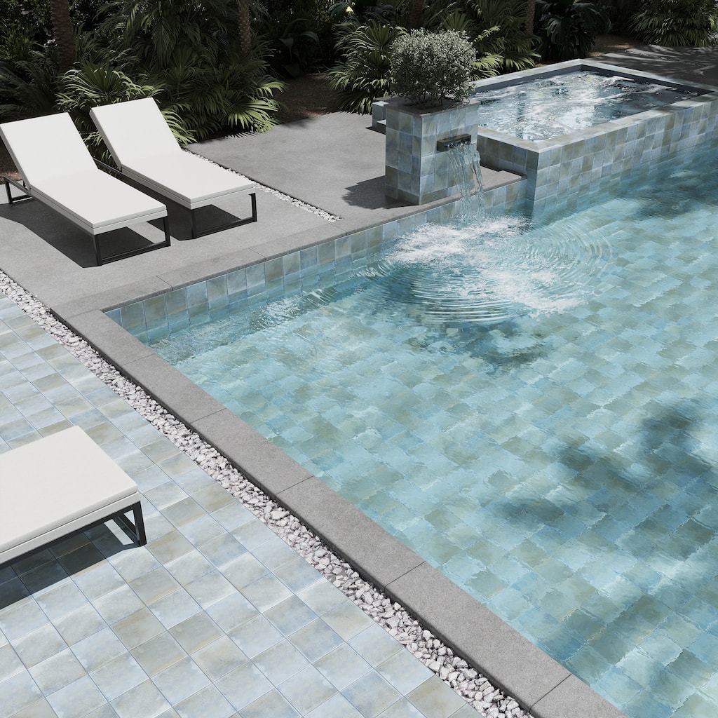 Zahara 6x6 Sky Blue Porcelain Zellige Square Wall and Floor Tile (5.38 ...