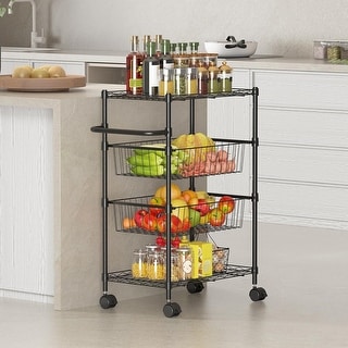 4 Tier Rolling Carts, Utility Cart with Wheels & Handle Bar, 110 Lbs ...