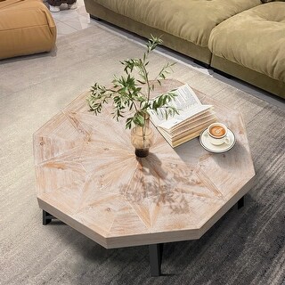 Retro Splicing Design Wood Octagonal Patchwork Coffee Table with Open ...