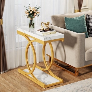 White and Gold Side Table, Modern Rectangle End Table - Bed Bath ...