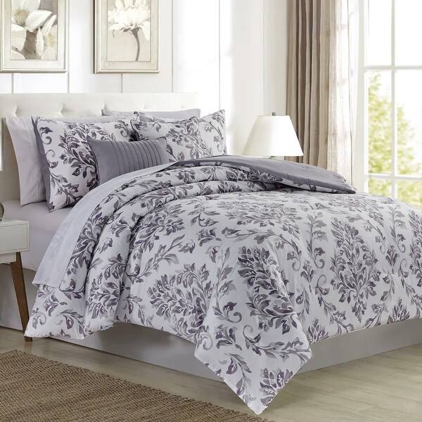 5 Pc Skylar Damask Printed Comforter Set Gray King - Bed Bath & Beyond ...