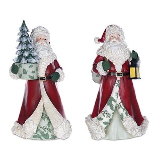 Set of 2 Santa with Lantern and Tree Christmas Tabletop Figurines 13.75 ...