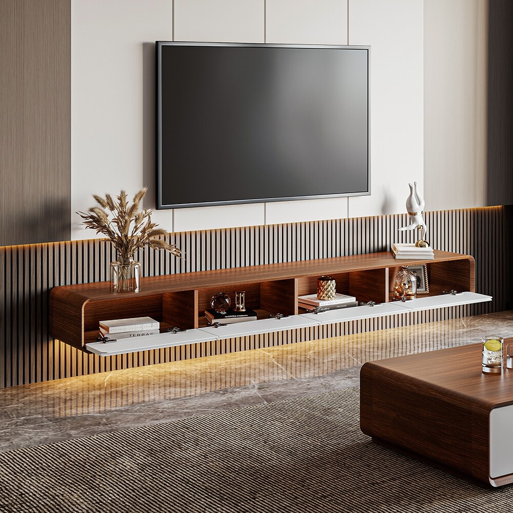 Minimalist Floating TV Stand Modern Wall Mounted Entertainment Center with 4 Drawers Solid Wood Bed Bath Beyond 36834113