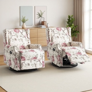 UIXE 2 Set Roderich Farmhouse Floral Print Swivel Rocker Push Back ...