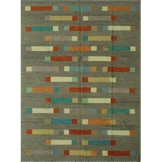 Hand-Woven Winchester Kilim Shelby Grey/Rust Rug - 8'5" x 11'7" - Bed ...