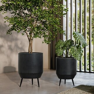 Set of 2 Black Round Metal Cachepot Planters with Tripod Legs - Bed ...