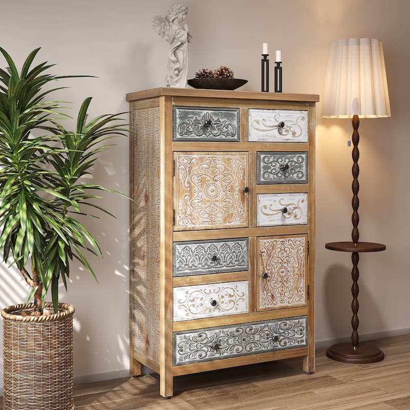 Vintage Tall Wooden Accent Cabinet Chest of Drawers with 7 Drawers ...