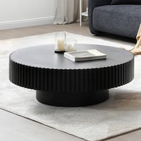 Modern Black Walnut Round Coffee Table Coffee Table with Sturdy ...