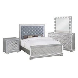 Upholstered California King Bedroom Set in Silver and Metallic Mercury ...