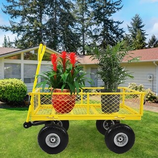 JASIWAY Outdoor Folding Steel Mesh Garden Cart Pullable Wagons - Bed ...