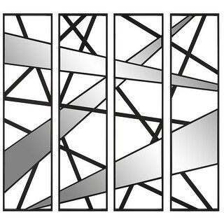 Angular Mirrored Wall Decoration - 47.25" - Black and Silver - Set of 4 ...