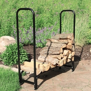 Sunnydaze Black Steel Outdoor Firewood Storage Holder Log Rack - 4-Foot ...