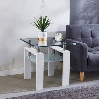 White Coffee Table MDF Side Table Glass Top End Table - Bed Bath ...