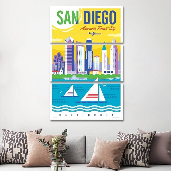iCanvas "San Diego Travel Poster" by Jim Zahniser 3-Piece Canvas Wall ...
