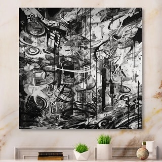 Designart "Black And White Graffiti Cosmic II" Modern Geometric Metal ...