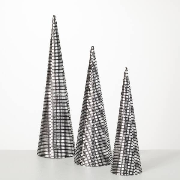 20"H, 16"H and 14.25"H Sullivans Silver Cone Tree - Set of 3, Christmas ...