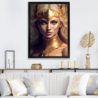 Designart "Goddess With Golden Crown I" Woman Goddess Framed Canvas ...