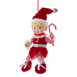 White and Red Peppermint Elf with Candy Cane Christmas Ornaments 11 ...