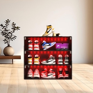 LED Light Shoe Display Box, Stackable 3-Layer Storage with Glass Doors ...