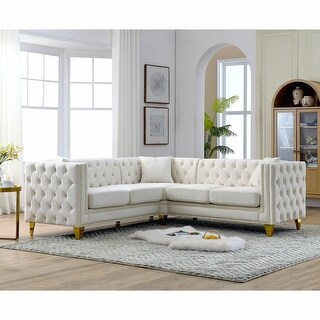 Beige Velvet L-Shaped Sectional Corner Sofa - Bed Bath & Beyond - 40412256