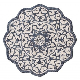 3' Round Navy And White Decorative Area Rug - 3'6" - Bed Bath & Beyond ...