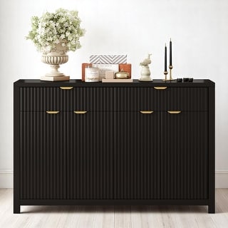 Wave-Grain Sideboard Buffet Cabinet with Drawers and Adjustable Shelves ...