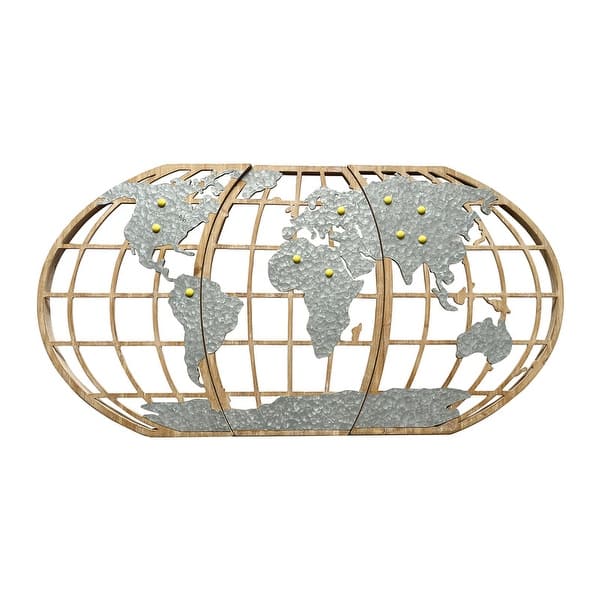 Marquett Wood & Metal Pinnable World Map Wall Art - 18"H x 51"W x 1"D ...