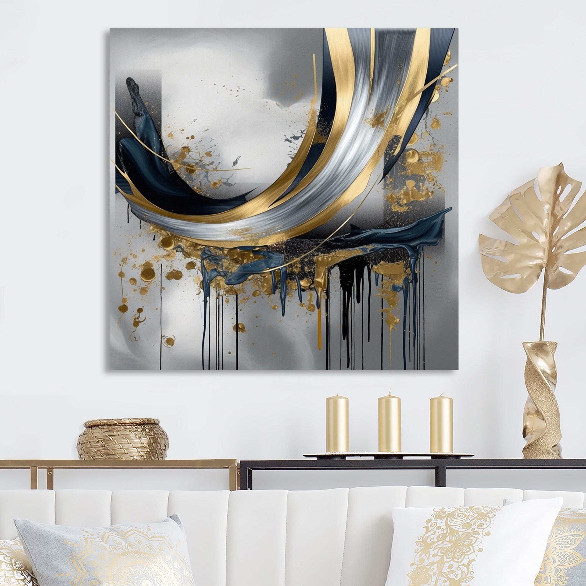 Designart "Abstract Shapes And Lines Iv" Abstract Marble Canvas Print ...
