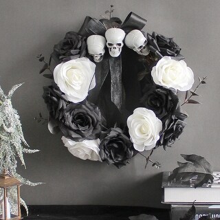 Halloween Home Ghost Door Hanging Skull Rose Rattan Wreath Wreath ...