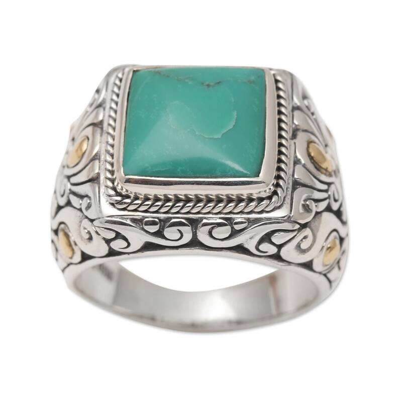 Novica Handmade Kuta Blue Men'S Gold Accented Sterling Silver Ring ...