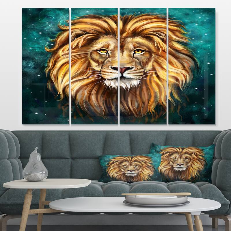 Designart 'Lion Head in Blue' Animal Metal Wall Art - Overstock - 11867666