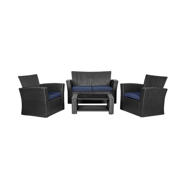 Grandview 4-piece Black Wicker Outdoor Patio Conversation Set - Bed ...