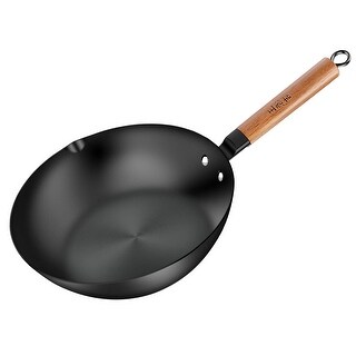 Carbon Steel Wok Pan, 11" Flat Bottom Woks and Stir Fry Pans with Lid ...